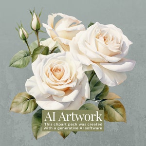 40 Watercolor White Roses Clipart Pack INSTANT DOWNLOAD 40 Graceful ...