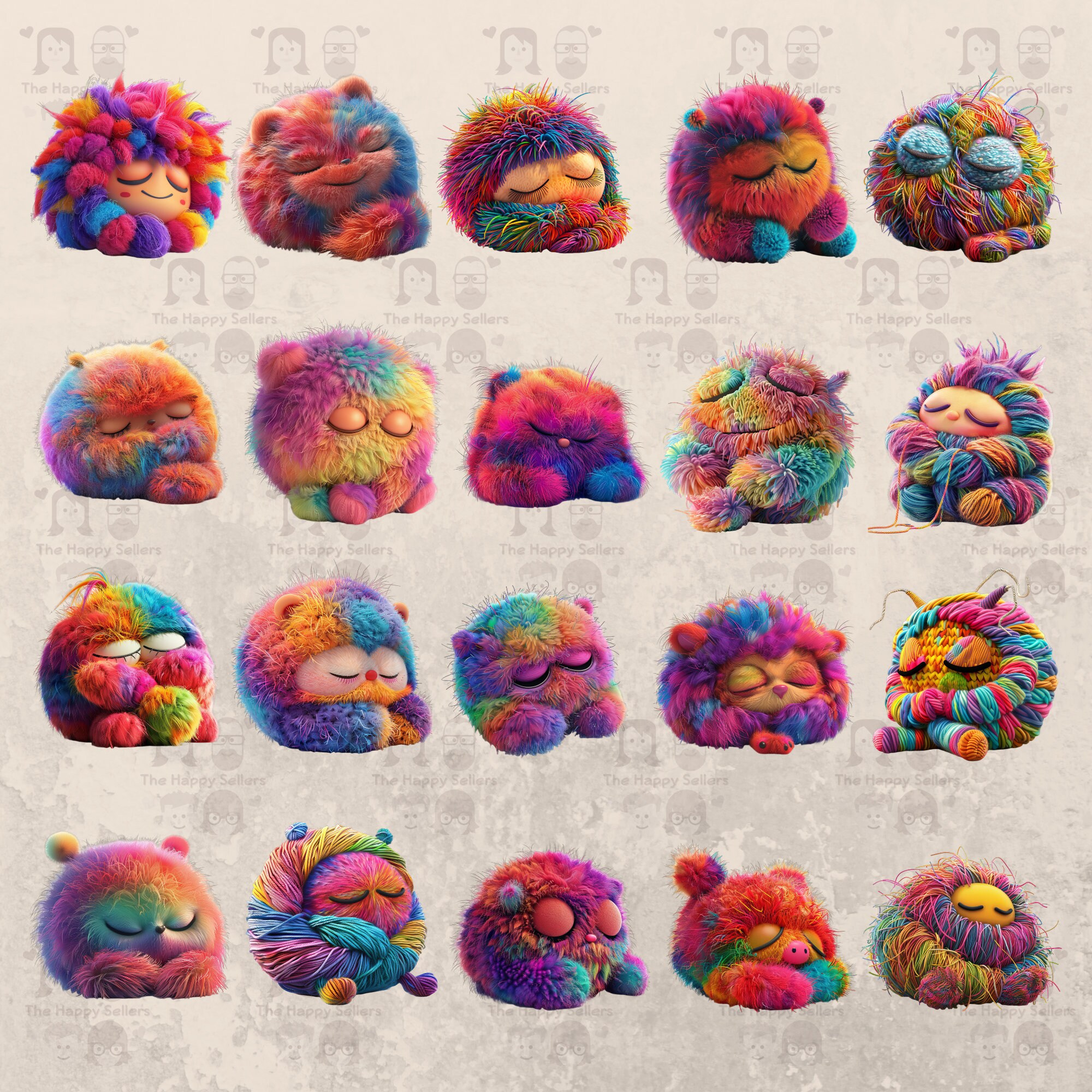 40 Sleeping Fuzzy Creatures Clipart Pack - INSTANT DOWNLOAD, PNG ...