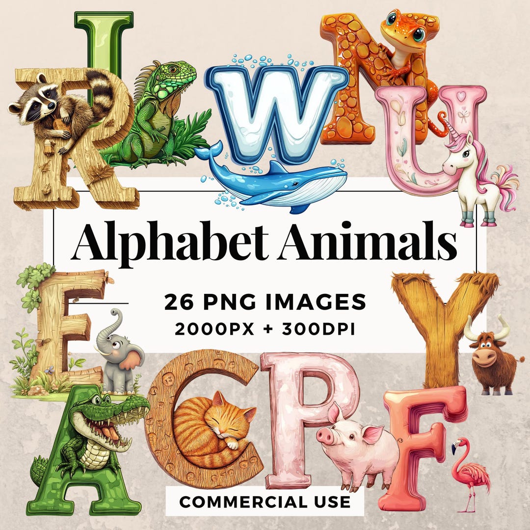 26 Alphabet Animals Clipart Pack INSTANT DOWNLOAD 26 Animal-themed ...