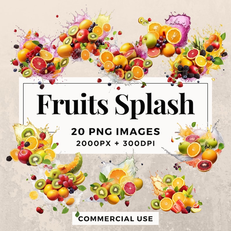 20 Fruits Splash Clipart Pack INSTANT DOWNLOAD 20 Illustrations of ...