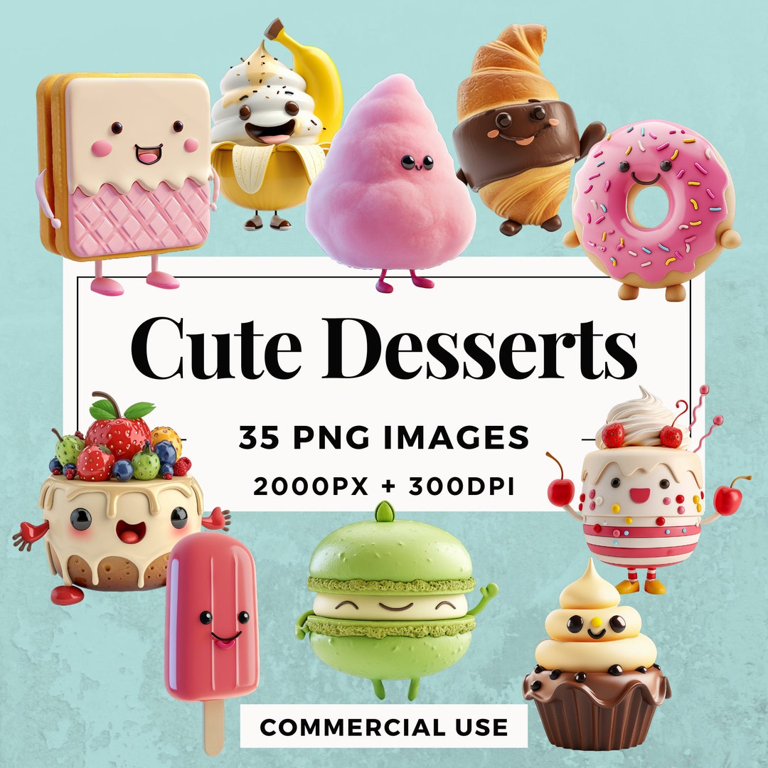 35 Cute Desserts Clipart Pack INSTANT DOWNLOAD 35 Adorable Sweet Treat ...
