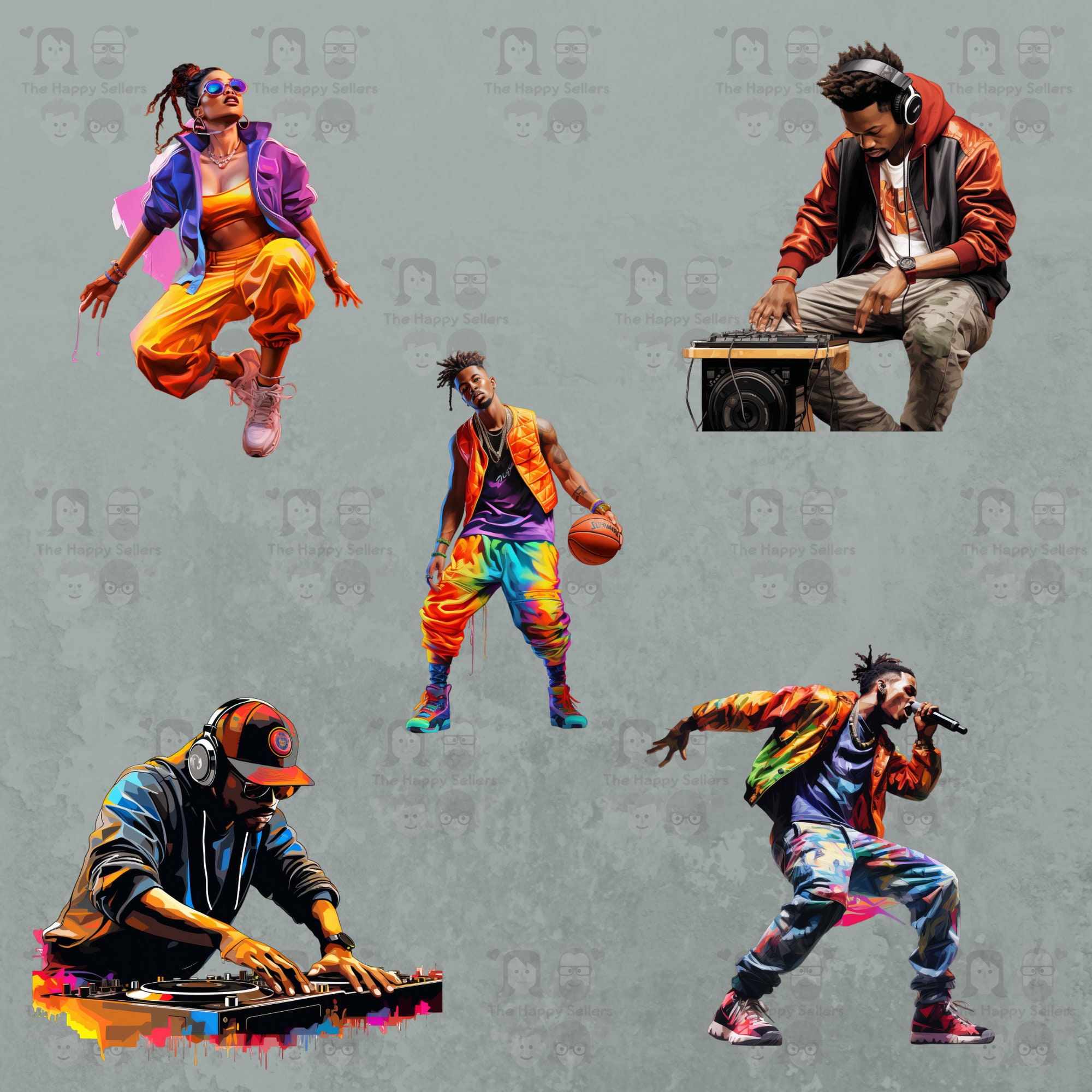 20 Hip Hop Stars Clipart Pack INSTANT DOWNLOAD 20 Hip Hop Illustrations ...
