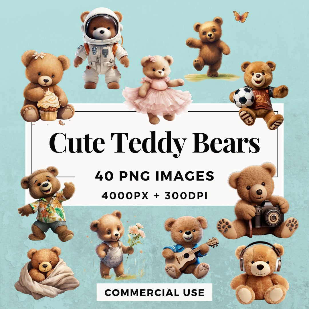 40 Cute Teddy Bears Clipart Pack INSTANT DOWNLOAD 40 Adorable Teddy ...