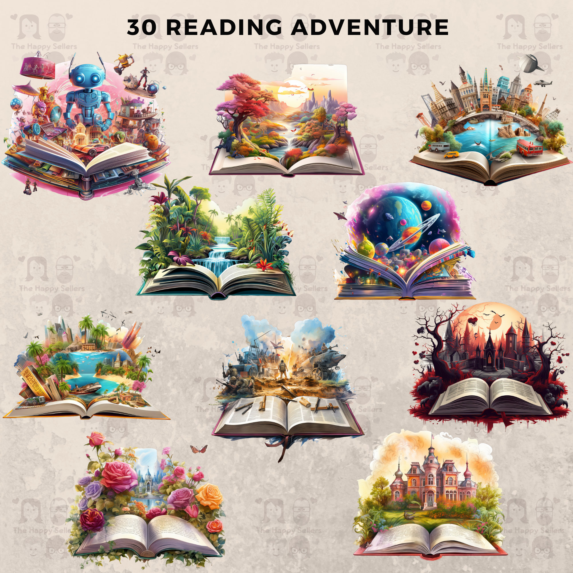30 Reading Adventure Clipart Pack INSTANT DOWNLOAD 30 Reading and ...