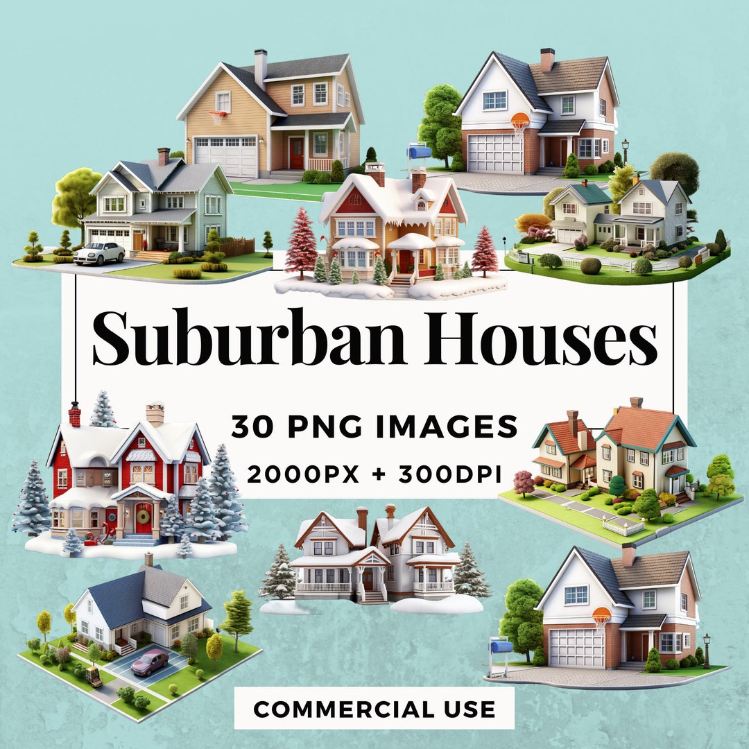 30 Suburban Houses Clipart Pack INSTANT DOWNLOAD 30 Cozy Home ...