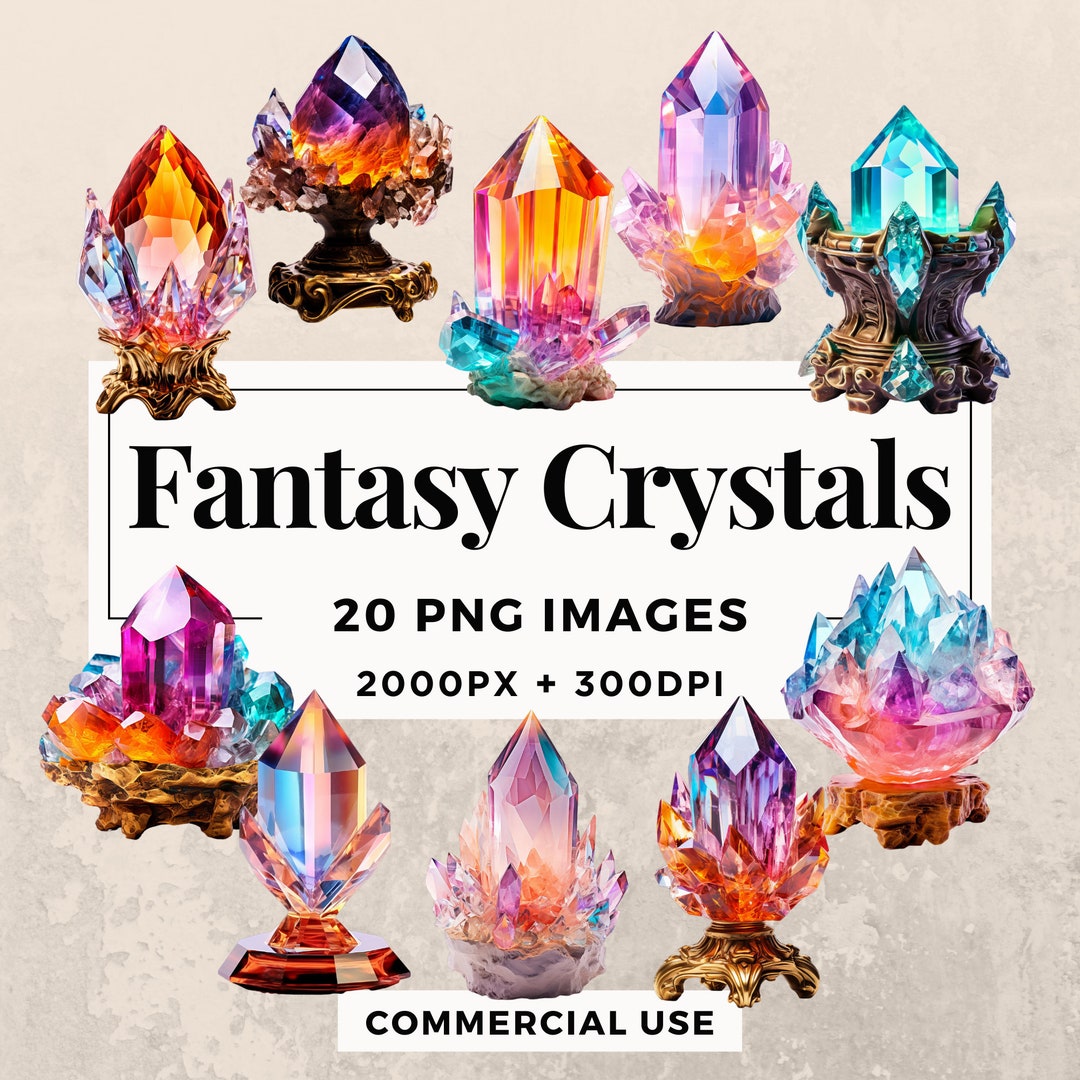 20 Fantasy Crystals Clipart Pack INSTANT DOWNLOAD 20 Magical Crystal ...
