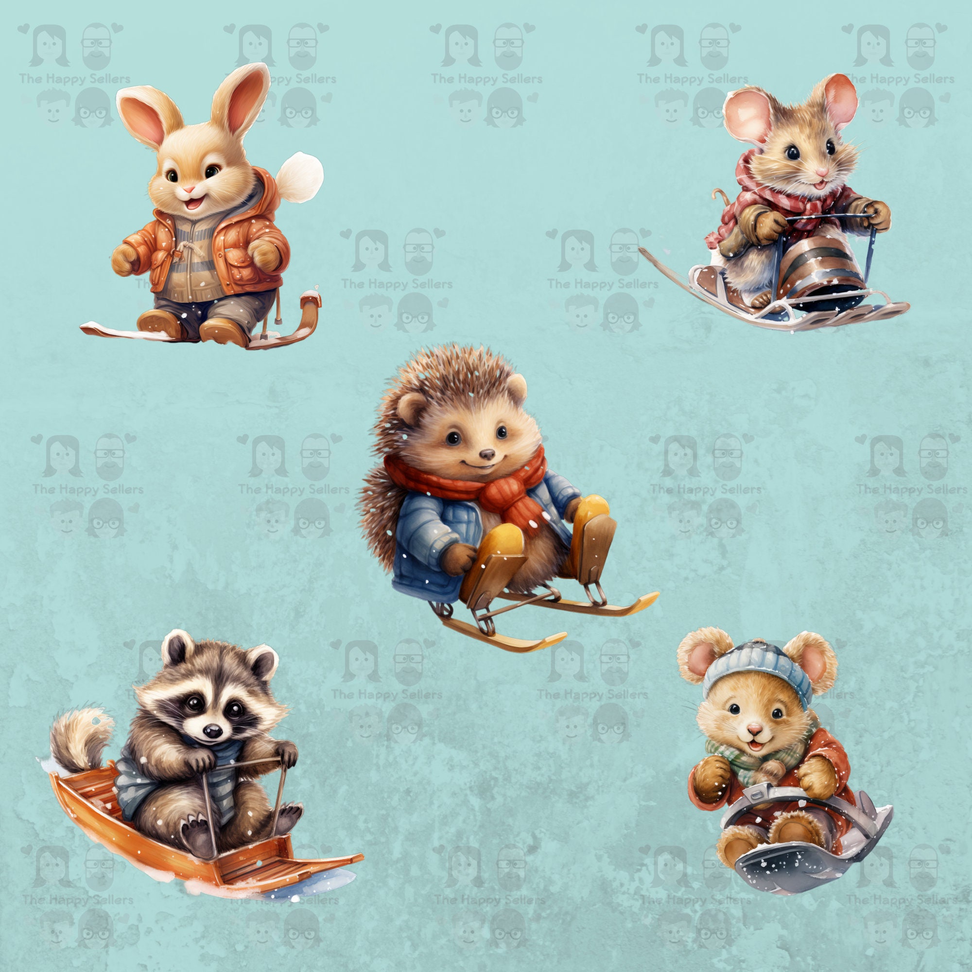 10 Sledding Animals Clipart Pack INSTANT DOWNLOAD 10 Sledding Animal ...