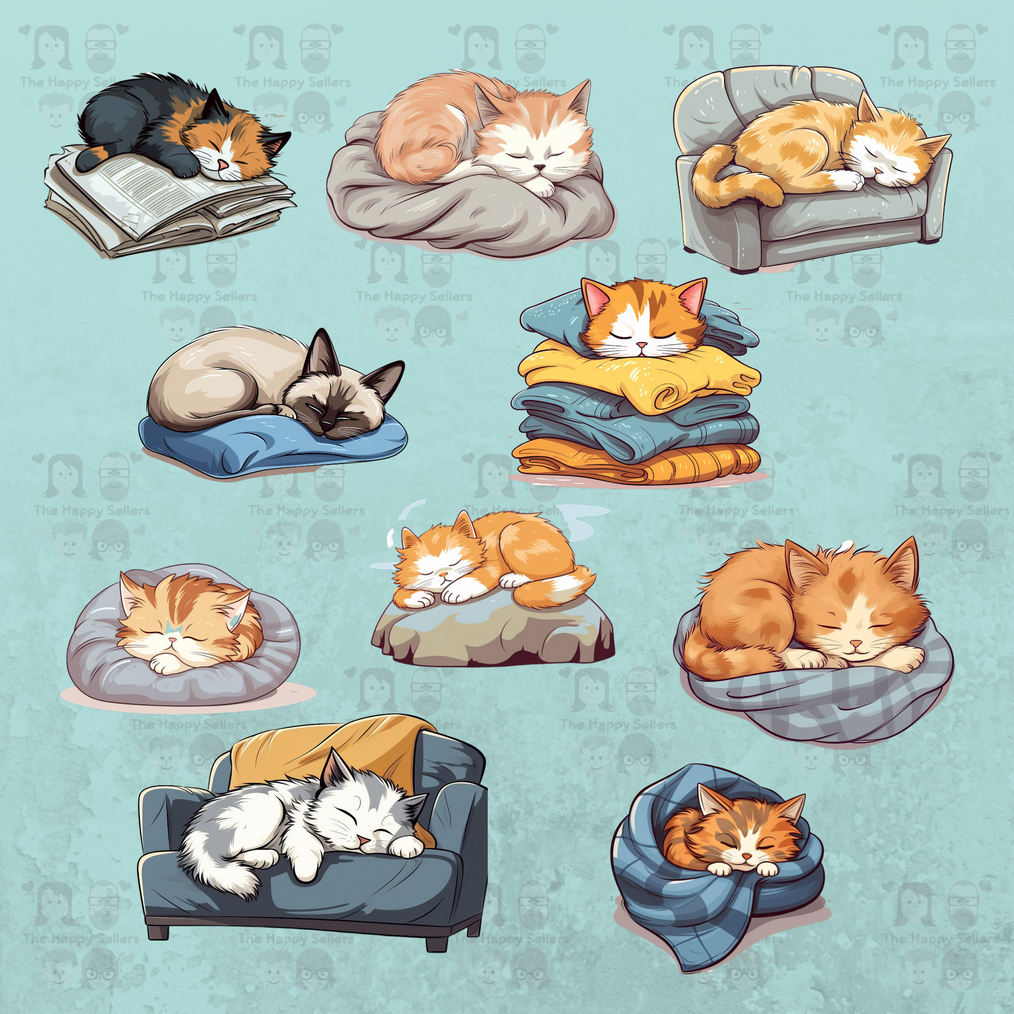 40 Napping Cats Clipart Pack INSTANT DOWNLOAD 40 Cozy Cat Nap ...