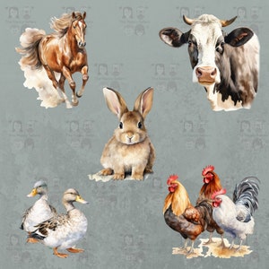 10 Watercolor Farm Animals Clipart Pack - Instant Download, PNG Images ...