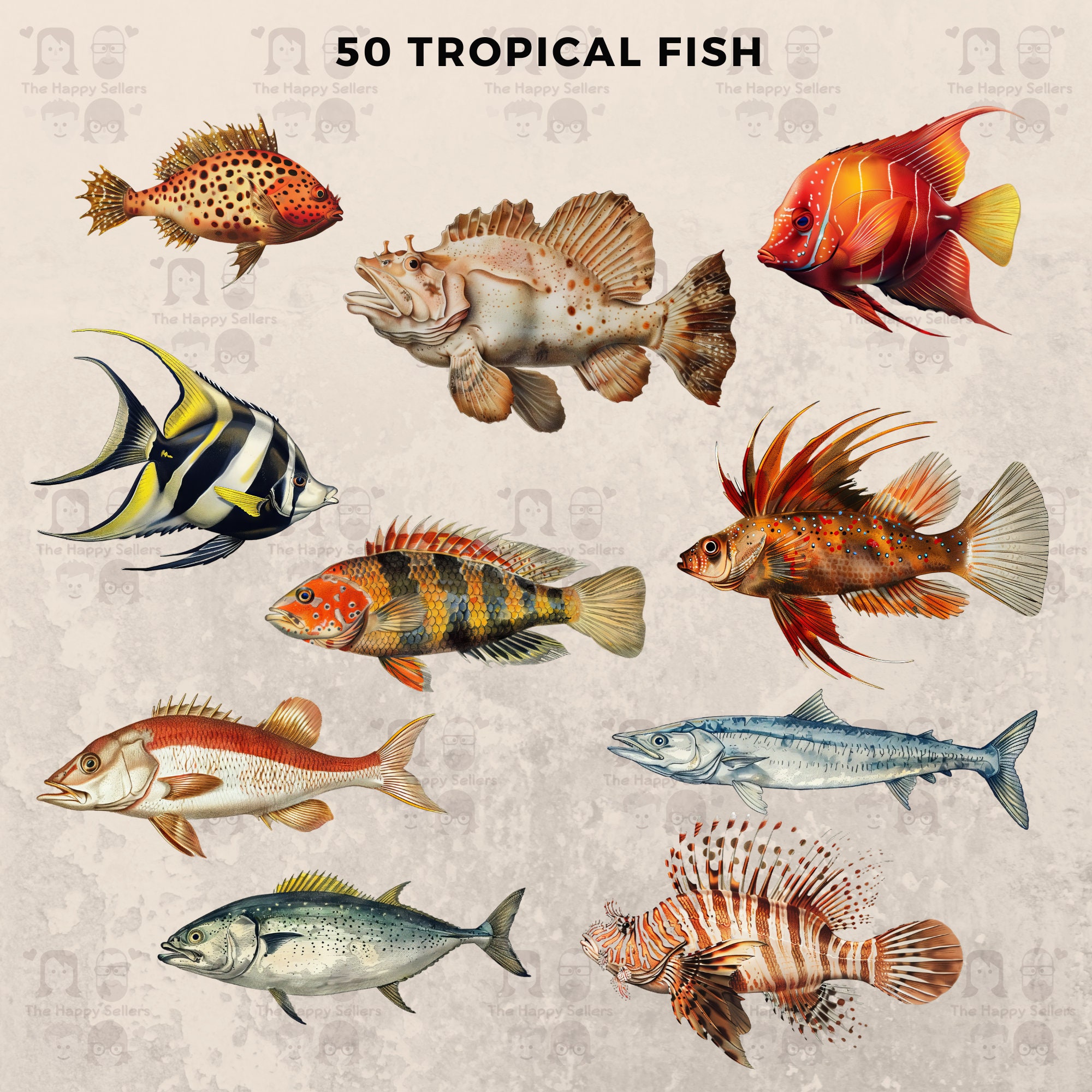 50 Tropical Fish 2 Clipart Pack INSTANT DOWNLOAD 50 Colorful Tropical ...
