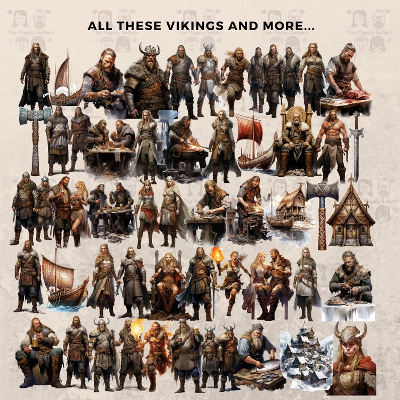 100 Viking Characters Clipart Bundle Instant Download, PNG Images, Transparent Background ...