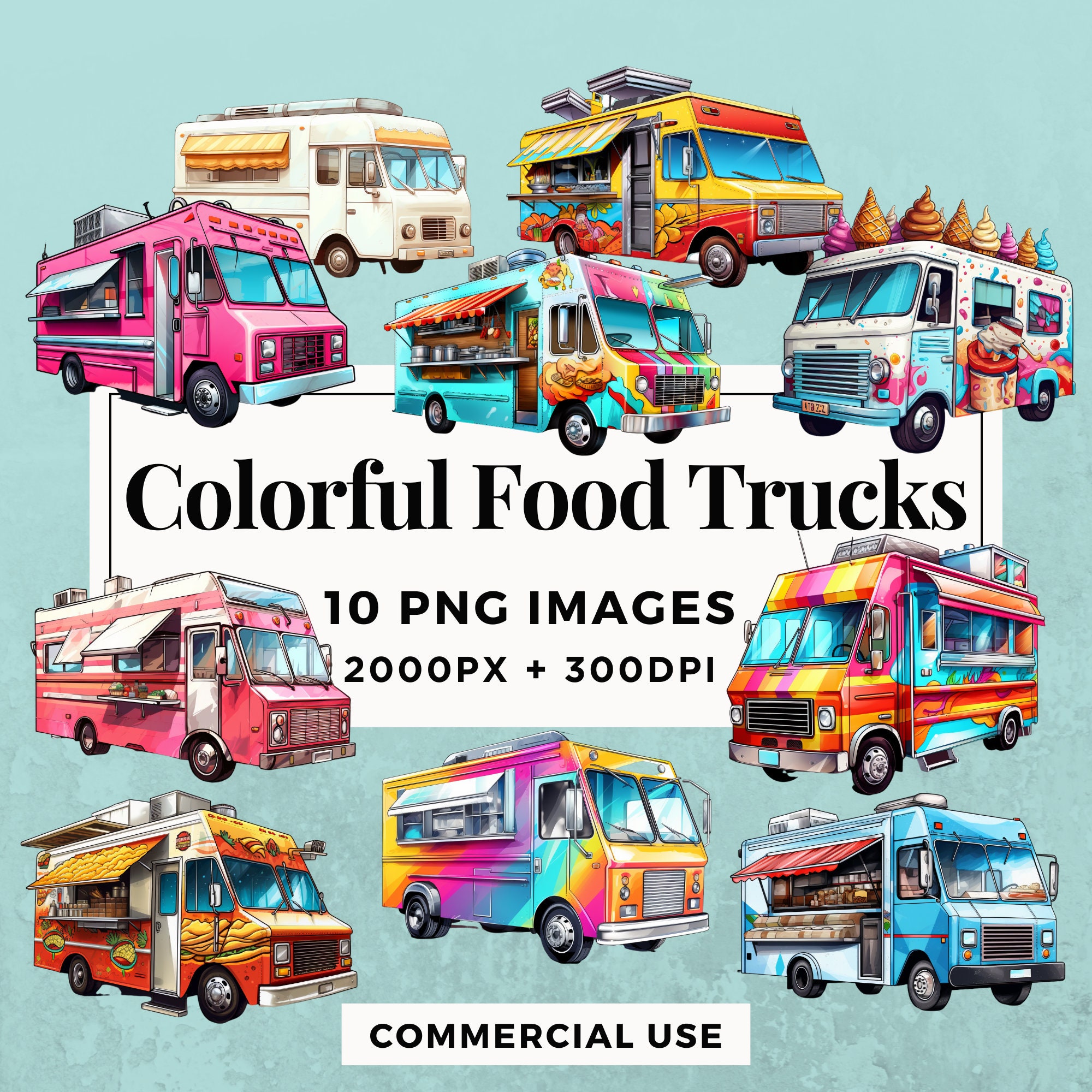 10 Colorful Food Trucks Clipart Pack INSTANT DOWNLOAD 10 Food Truck ...