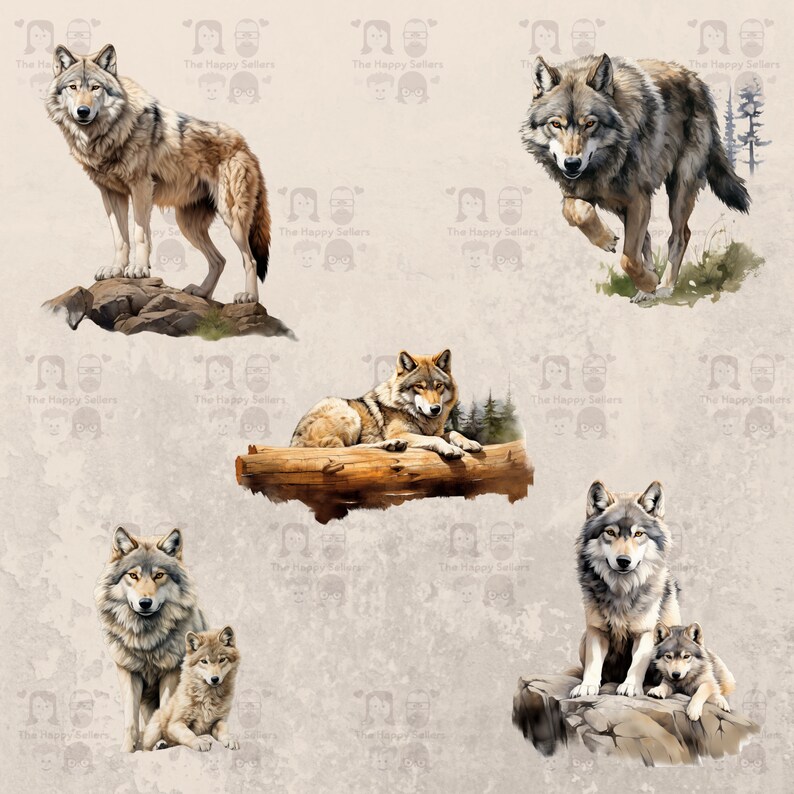 20 Realistic Wolves Clipart Pack INSTANT DOWNLOAD 20 Wolf Illustrations ...
