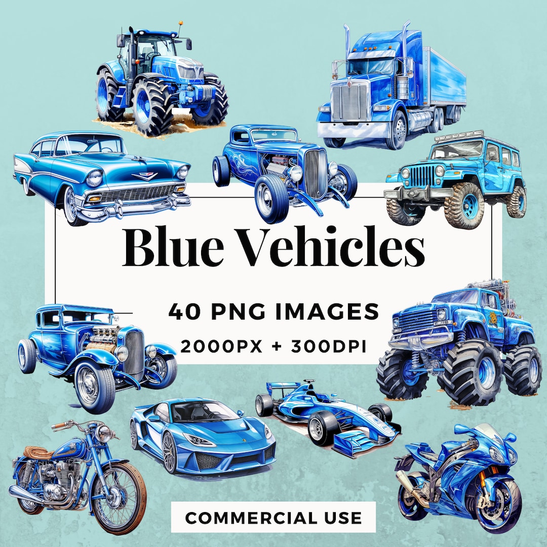 40 Blue Vehicles Clipart Pack INSTANT DOWNLOAD 40 Blue Vehicle ...