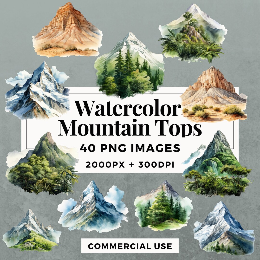 40 Watercolor Mountain Tops Clipart Pack INSTANT DOWNLOAD 40 Mountain ...