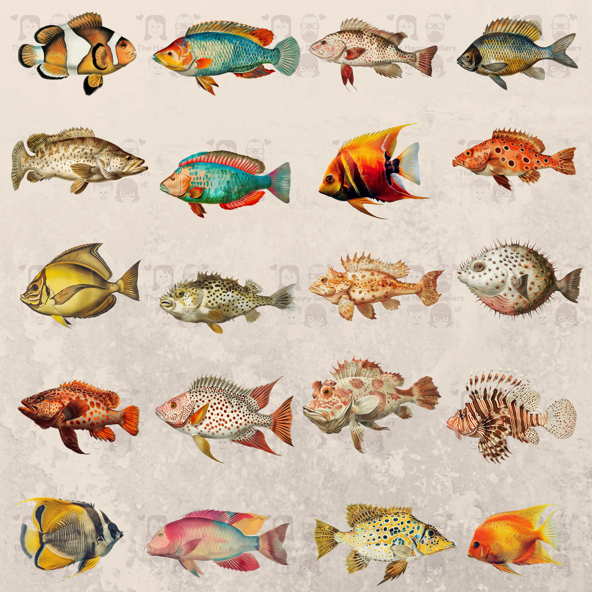 50 Tropical Fish 2 Clipart Pack INSTANT DOWNLOAD 50 Colorful Tropical ...