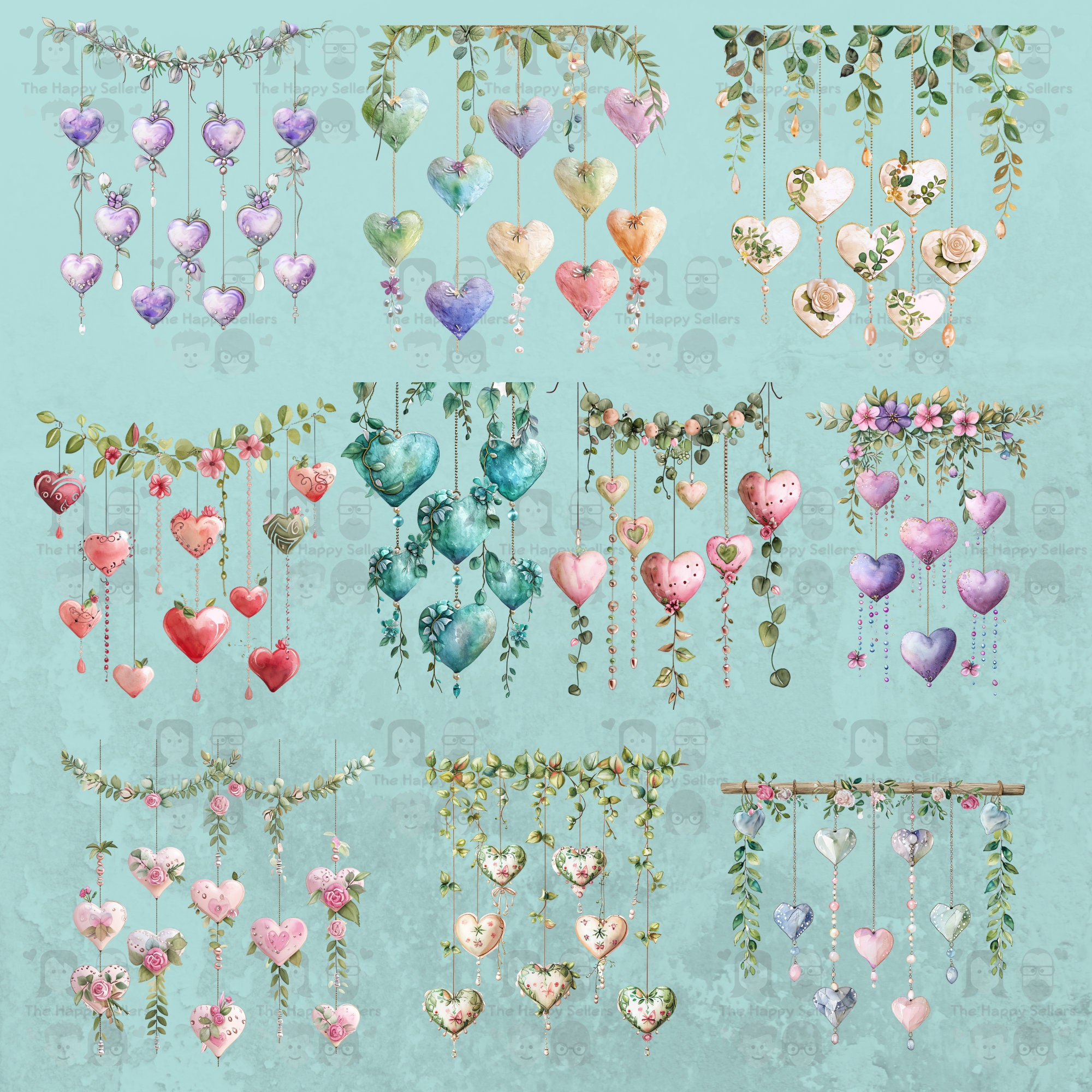 30 Valentines Hearts Decorations Clipart Pack INSTANT DOWNLOAD 30 Heart ...