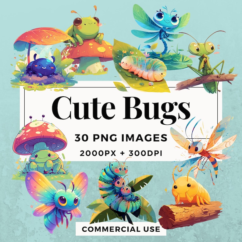 30 Cute Bugs Clipart Pack INSTANT DOWNLOAD 30 Adorable Bug ...