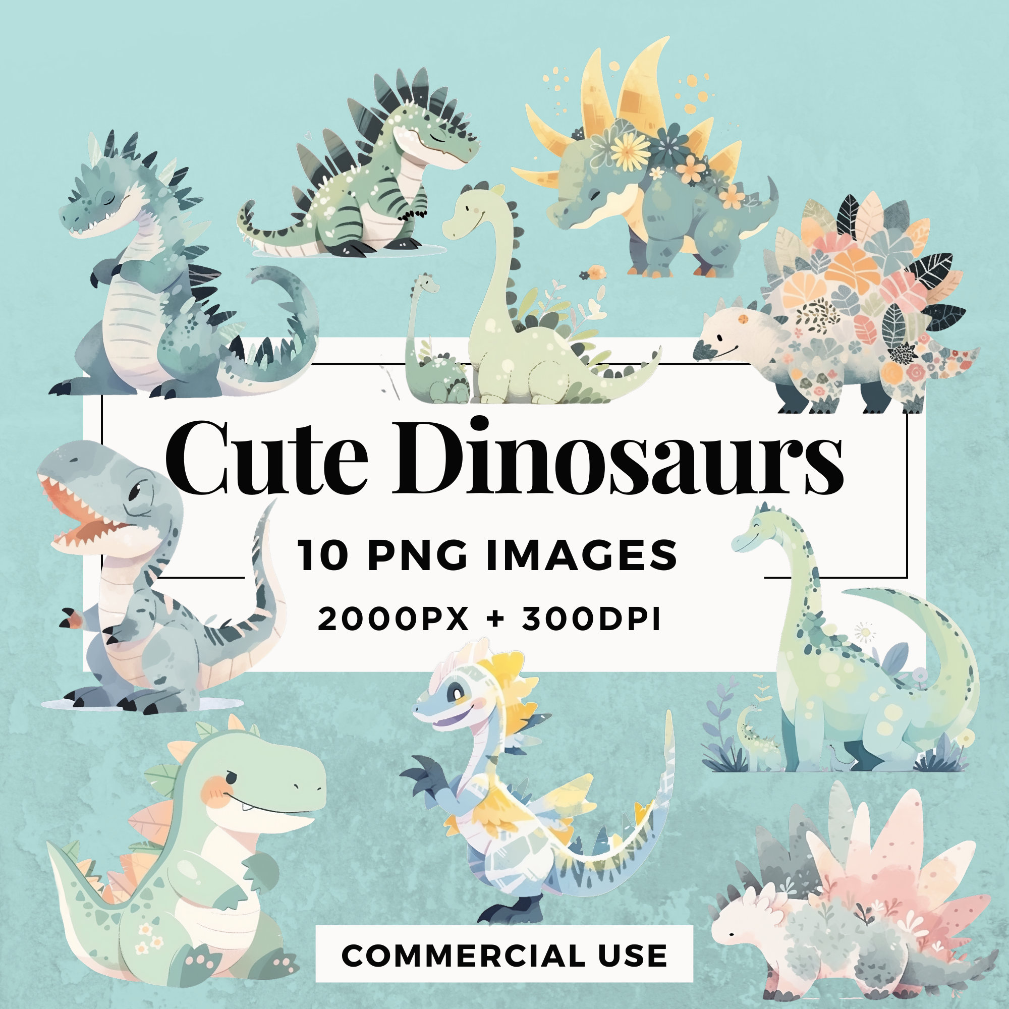 10 Cute Dinosaurs Clipart Pack INSTANT DOWNLOAD 10 Dinosaur - Etsy