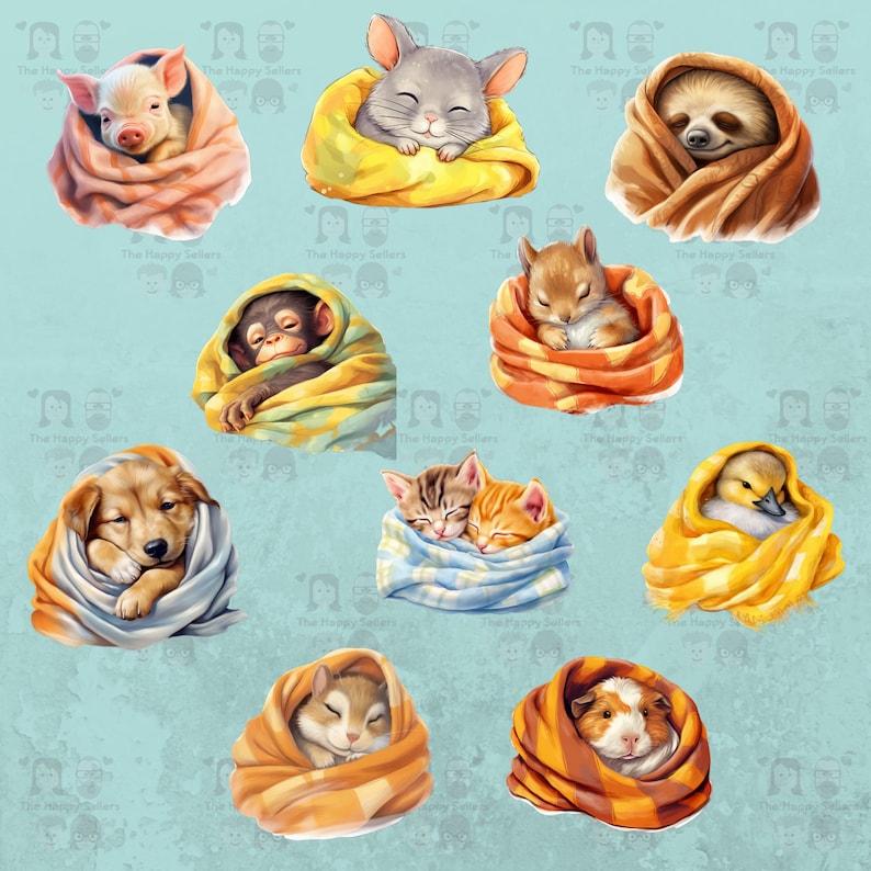 40 Bedtime Animals Clipart Pack INSTANT DOWNLOAD 40 Cozy Animal ...