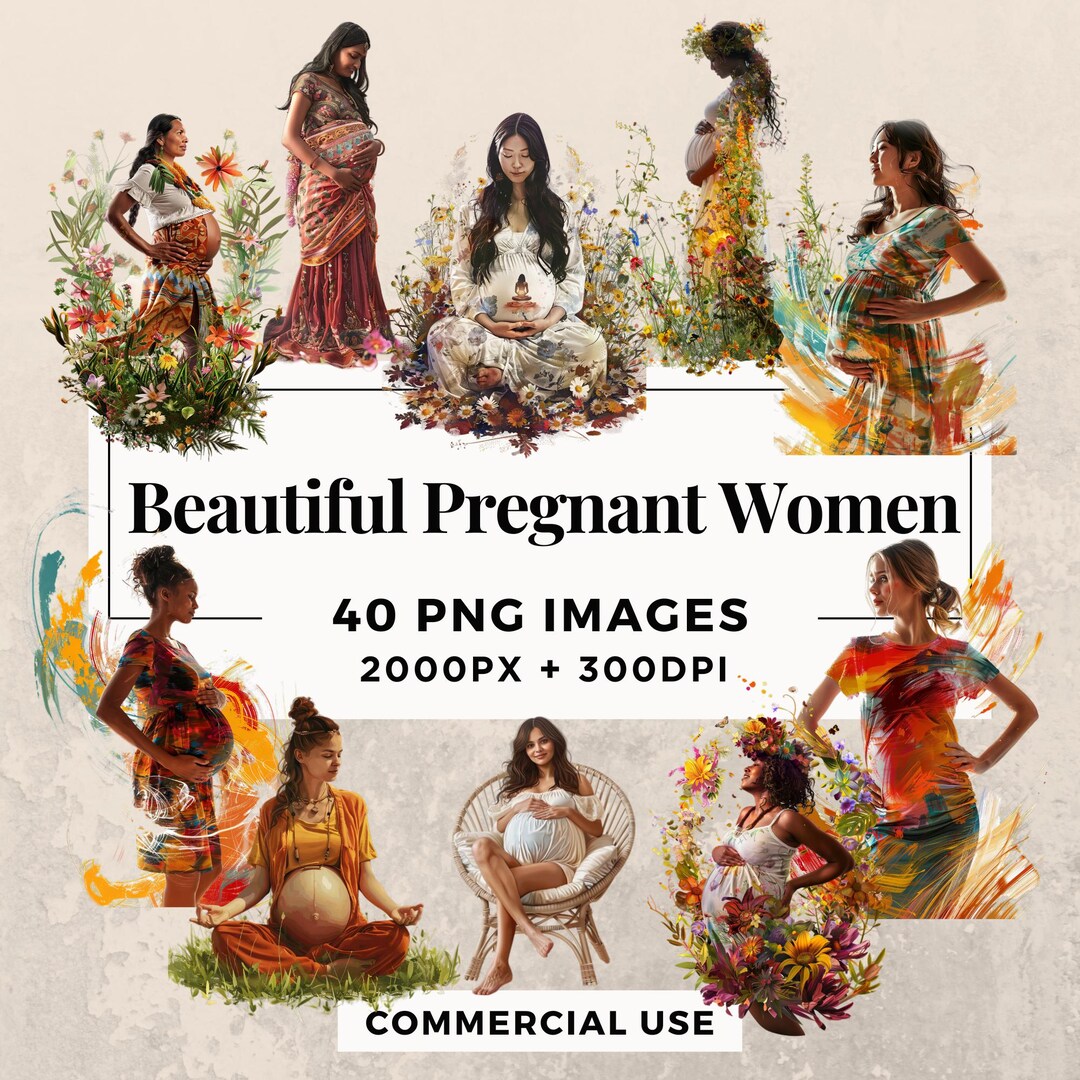 40 Beautiful Pregnant Women Clipart Pack INSTANT DOWNLOAD 40 Elegant ...