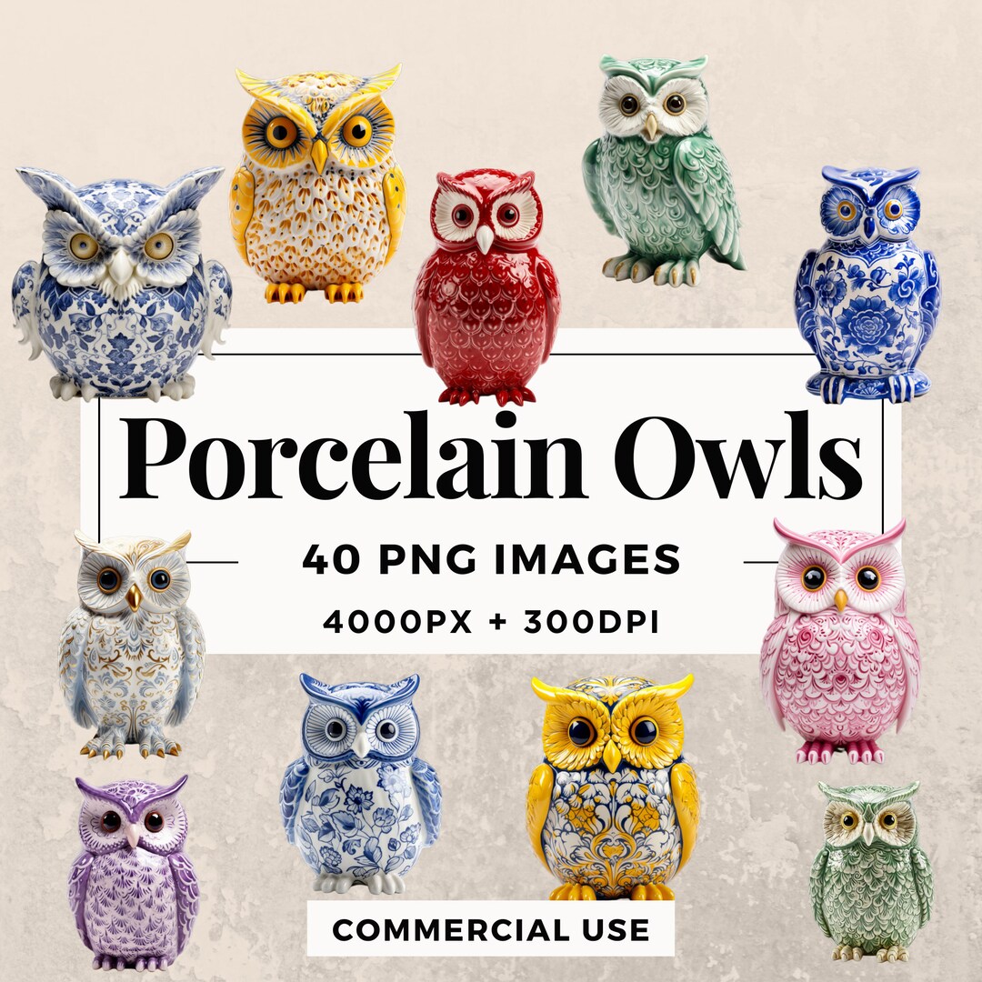 40 Porcelain Owls Clipart Pack INSTANT DOWNLOAD 40 Owl Illustrations ...