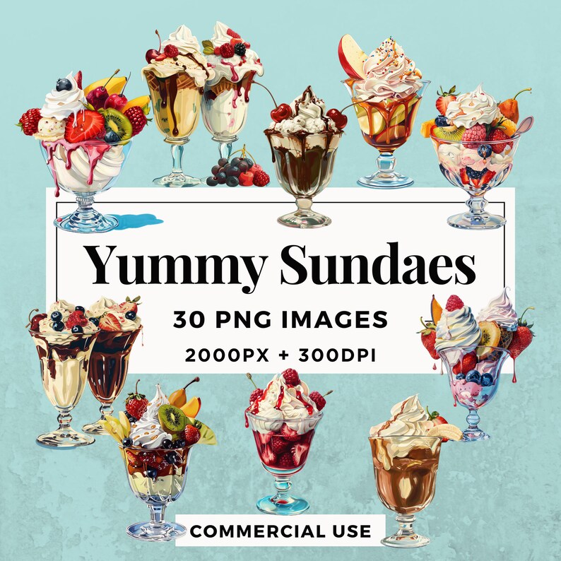 30 Yummy Sundaes Clipart Pack INSTANT DOWNLOAD 30 Delicious Sundae ...