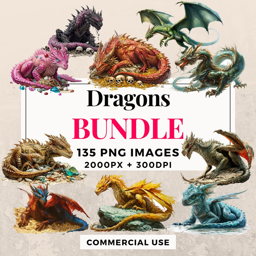 135 Dragons Clipart Bundle - Instant Download, Mythical Creature ...