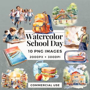 10 Watercolor School Day Clipart Pack INSTANT DOWNLOAD 10 School Day ...
