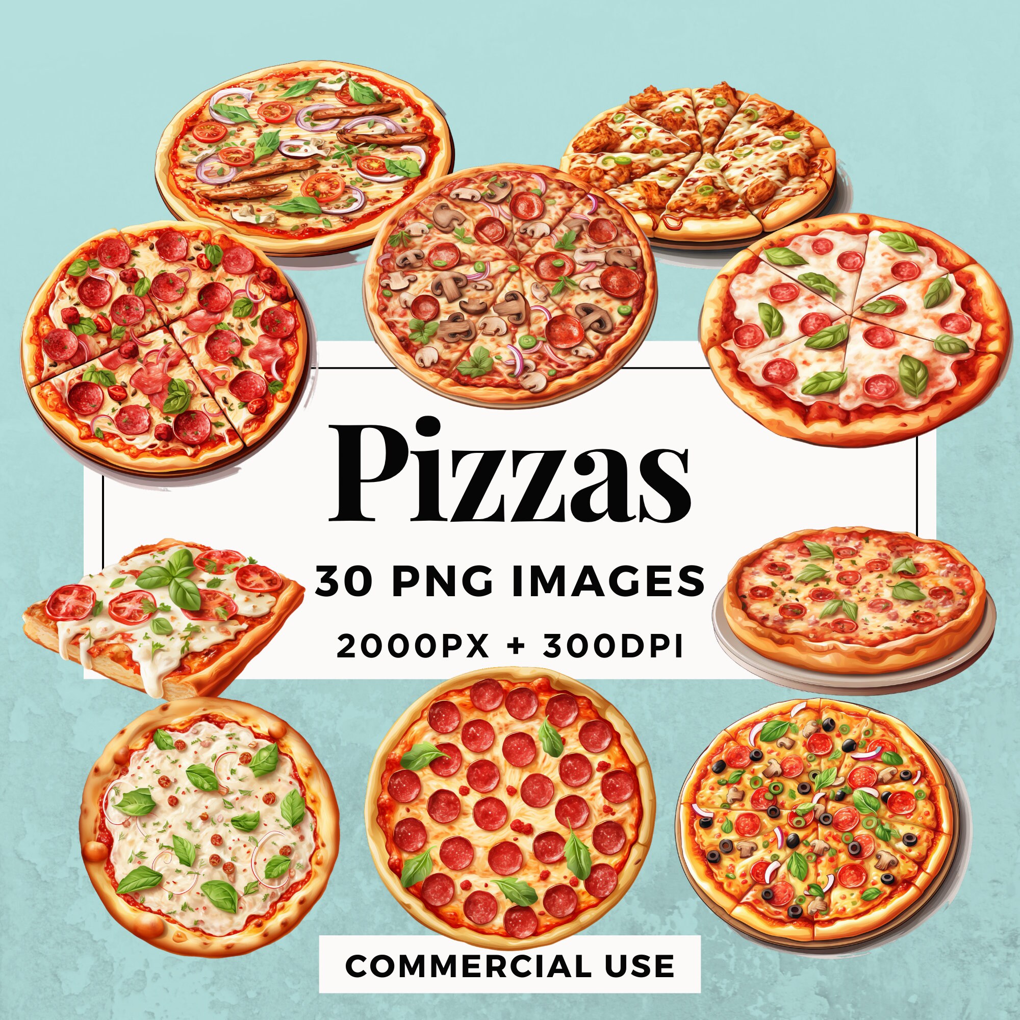 30 Pizzas Clipart Pack INSTANT DOWNLOAD 30 Delicious Pizza ...