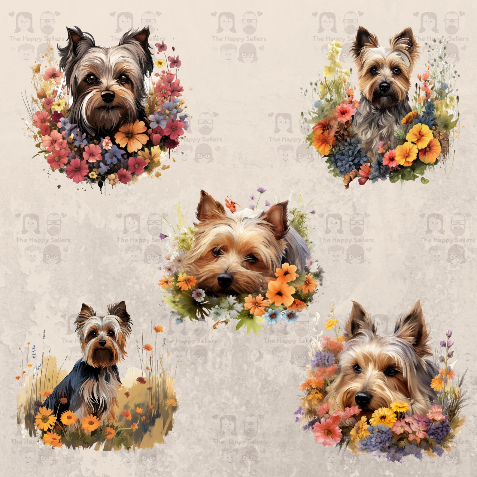 10 Yorkshire Terriers Clipart Pack INSTANT DOWNLOAD 10 Charming Yorkie ...