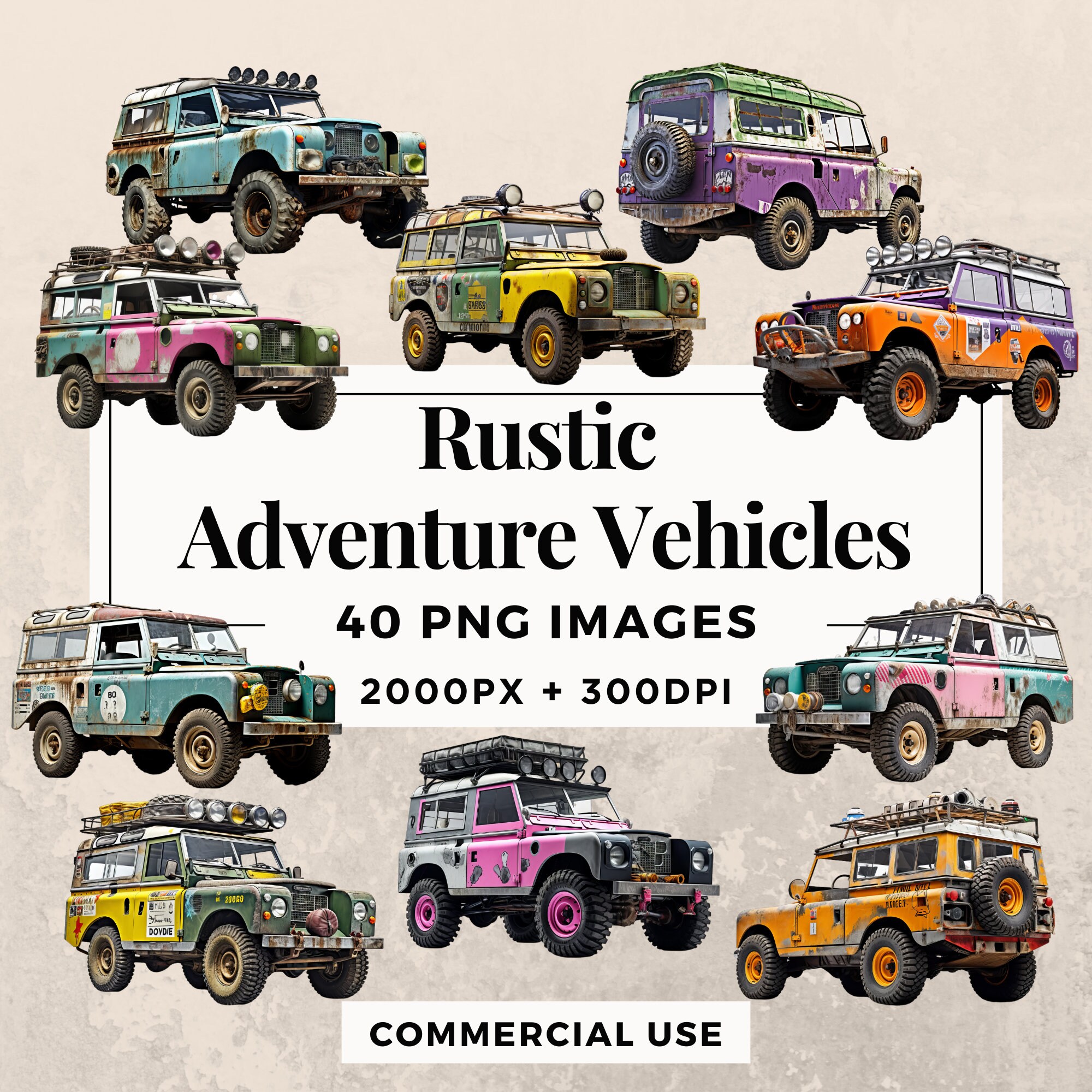 40 Rustic Adventure Vehicles Clipart Pack - INSTANT DOWNLOAD, PNG ...