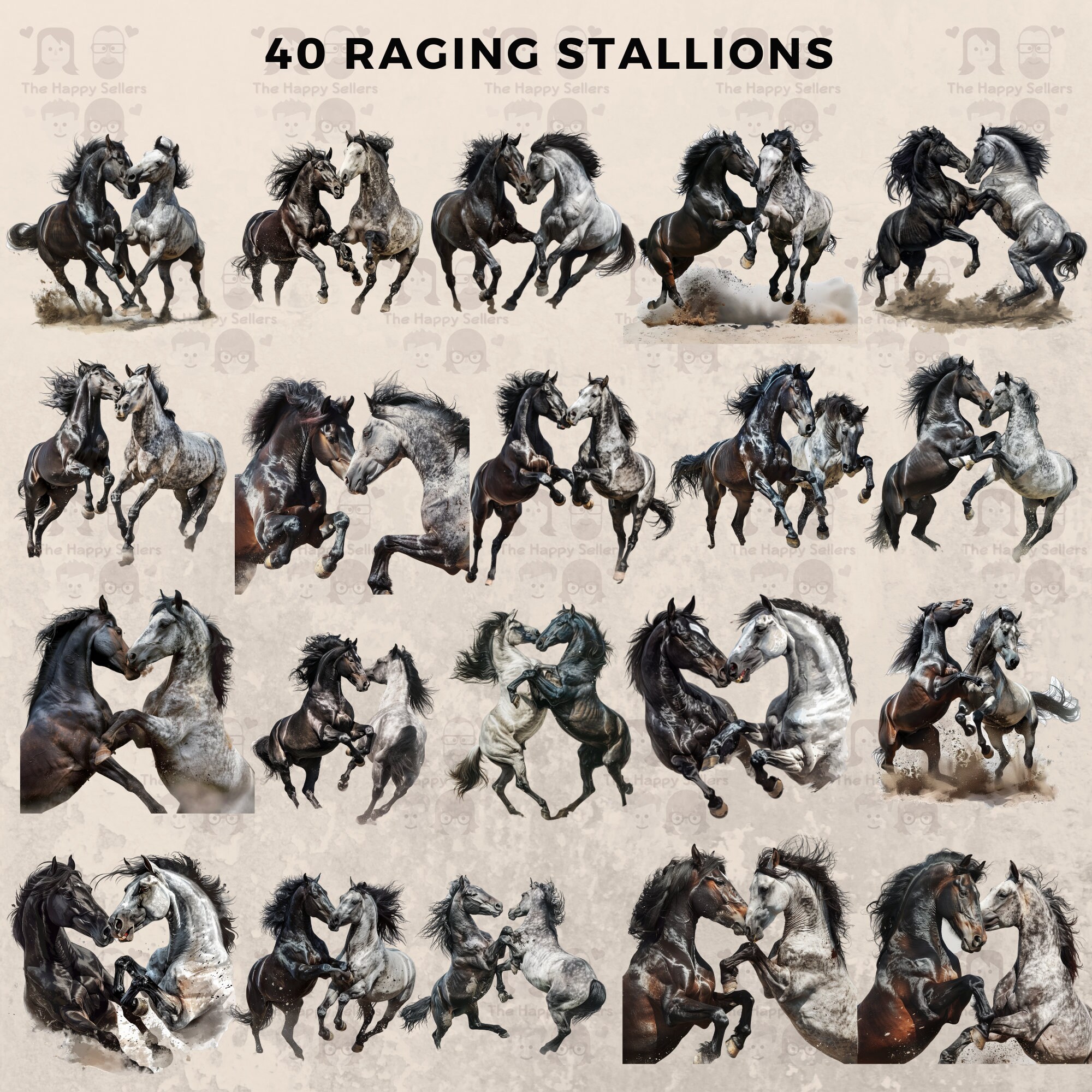 40 Raging Stallions Clipart Pack INSTANT DOWNLOAD 40 Powerful Stallion ...