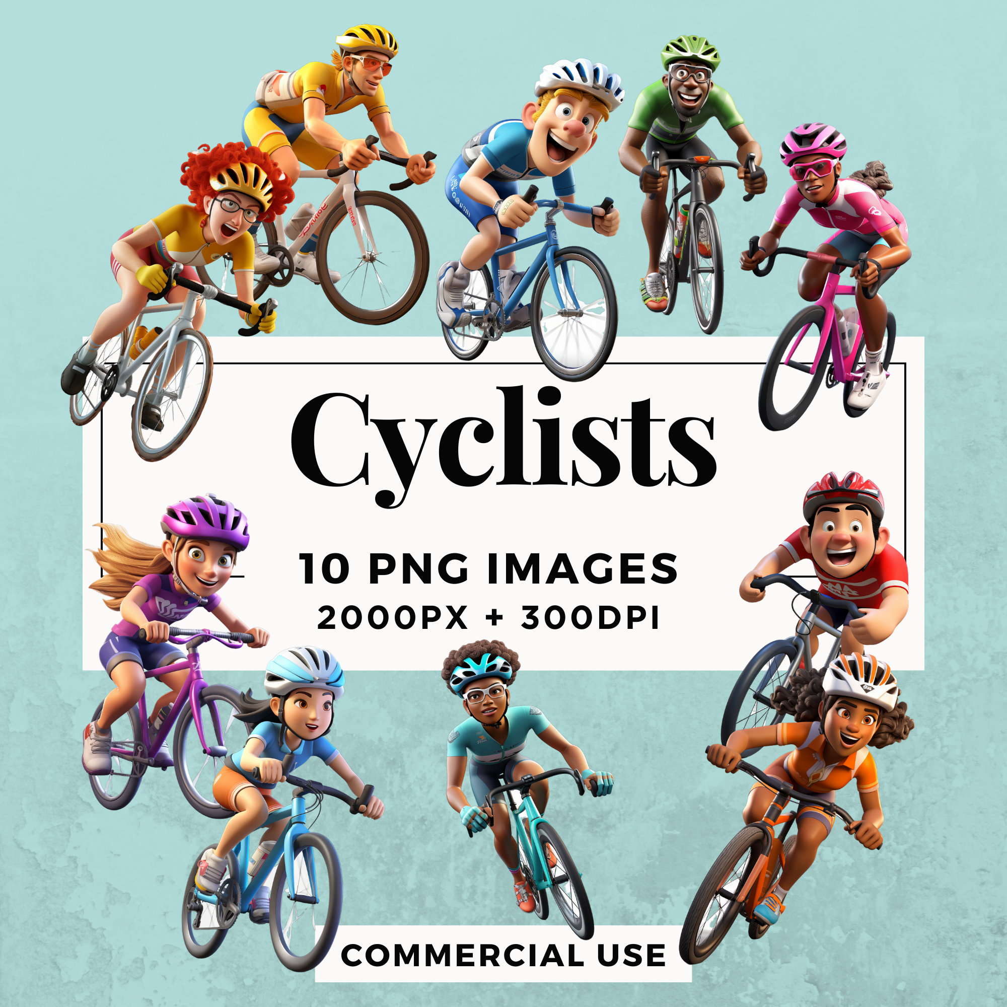 10 Cyclists Clipart Pack INSTANT DOWNLOAD 10 Cyclist Illustrations, PNG ...