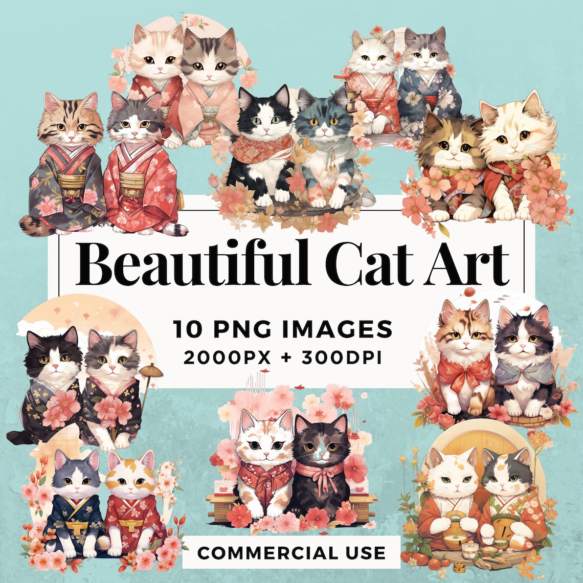 10 Beautiful Cat Art Clipart Pack INSTANT DOWNLOAD 10 Artistic Cat ...