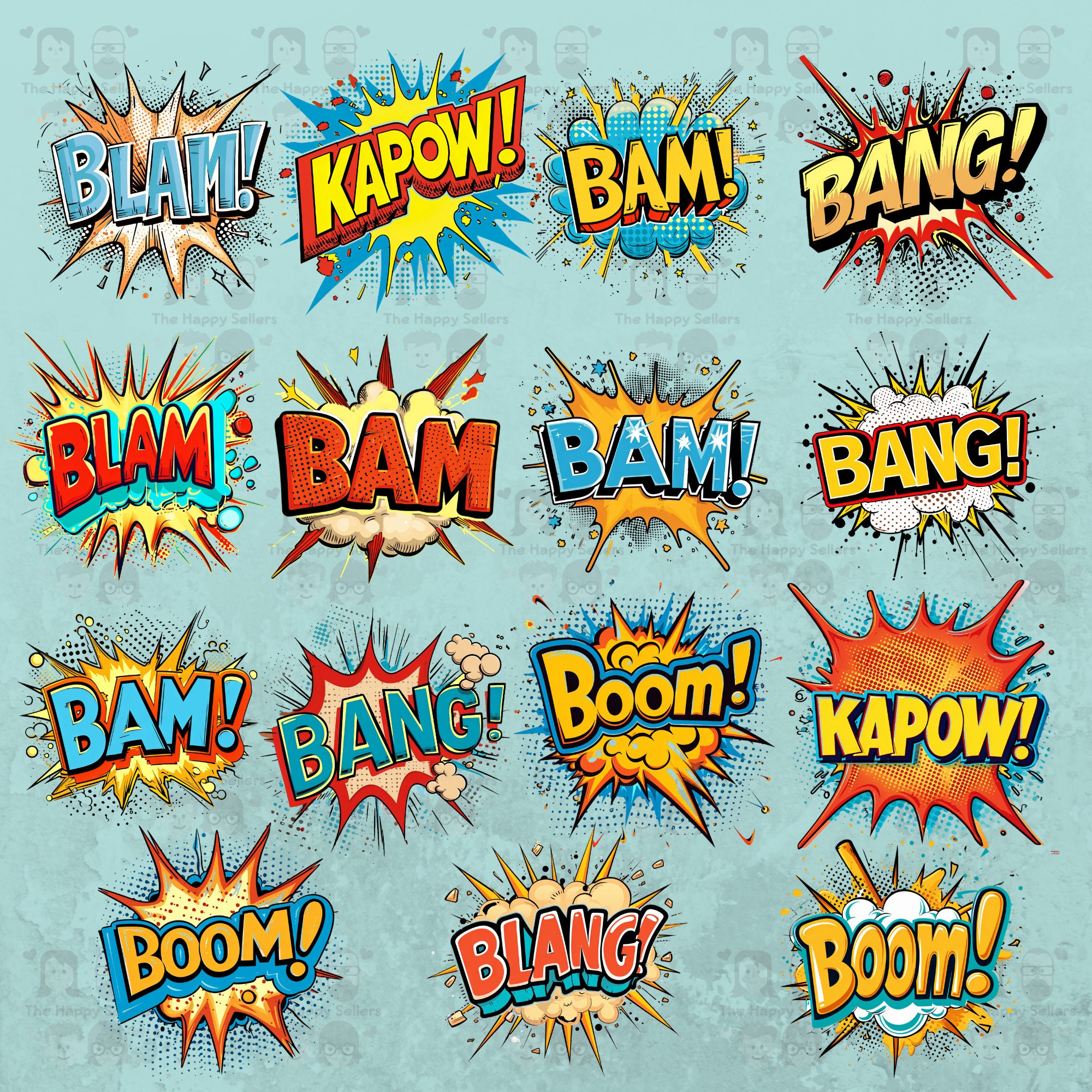 30 Boom Bam Bang Clipart Pack INSTANT DOWNLOAD, PNG Transparent ...