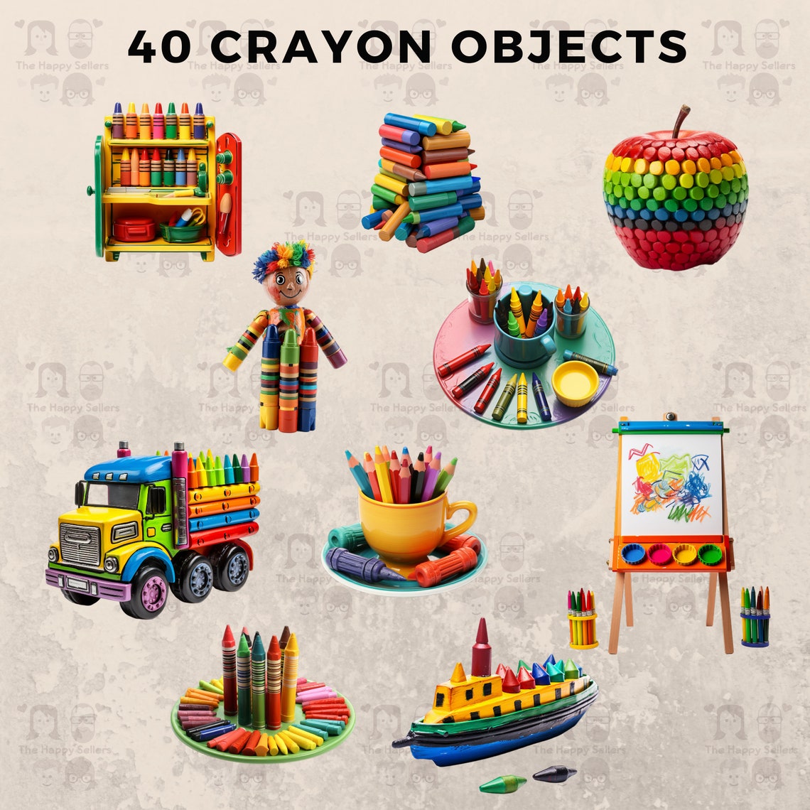 40 Crayon Objects Clipart Pack INSTANT DOWNLOAD Colorful Crayon ...