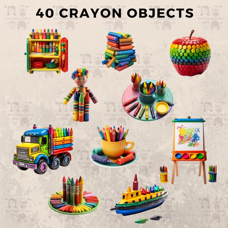 40 Crayon Objects Clipart Pack INSTANT DOWNLOAD Colorful Crayon ...