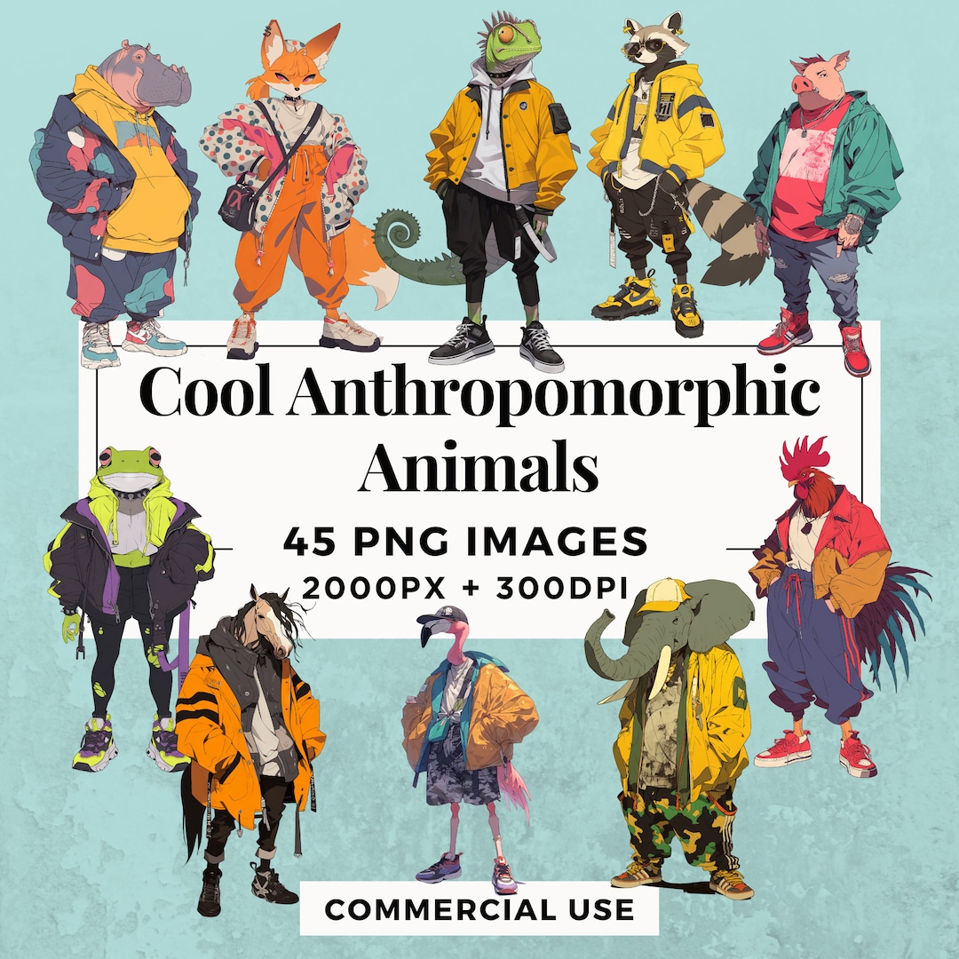 45 Cool Anthropomorphic Animals Clipart Pack INSTANT DOWNLOAD 45 Unique ...