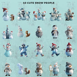 40 Cute Snow People Clipart Pack INSTANT DOWNLOAD Adorable Winter ...