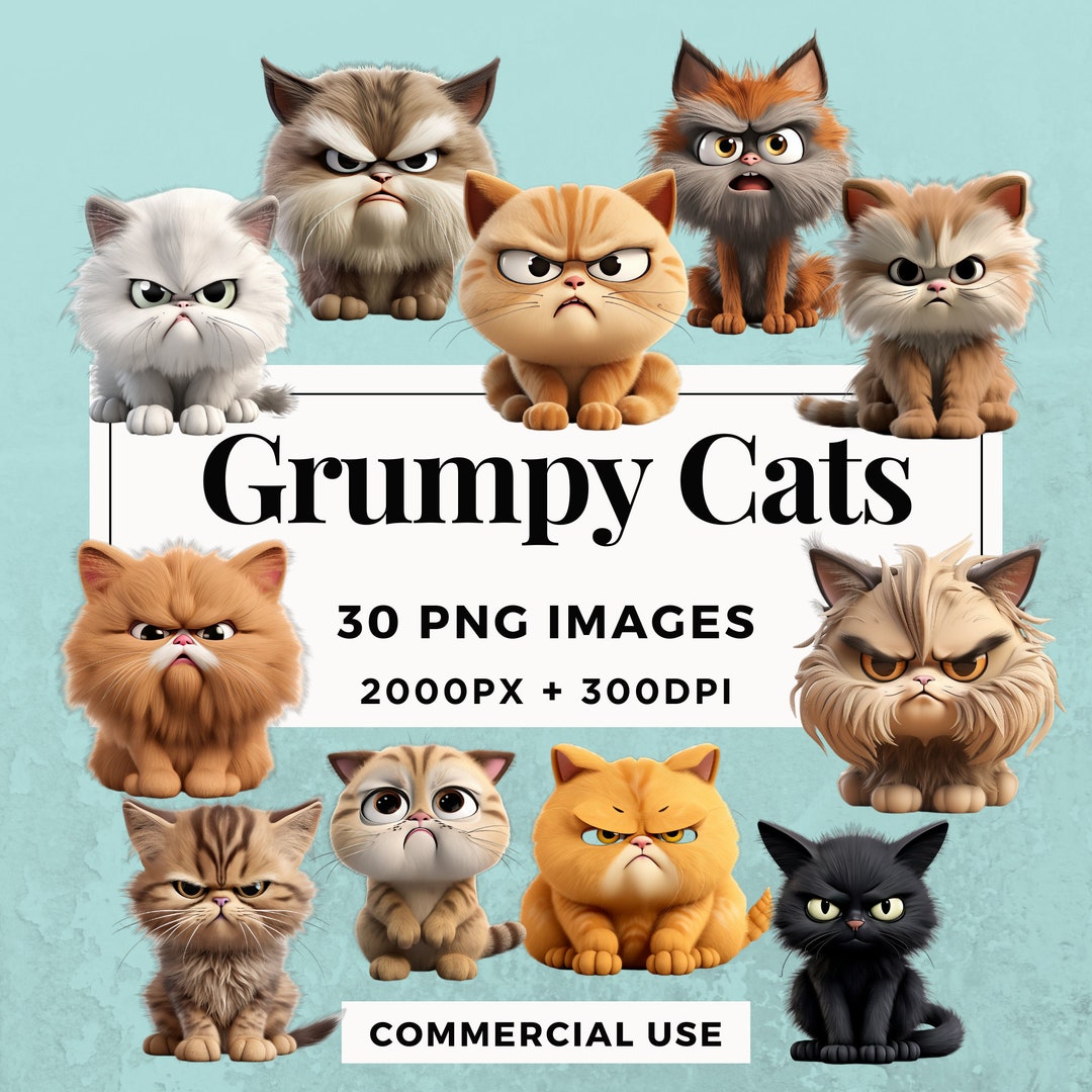 30 Grumpy Cats Clipart Pack INSTANT DOWNLOAD 30 Moody Feline ...
