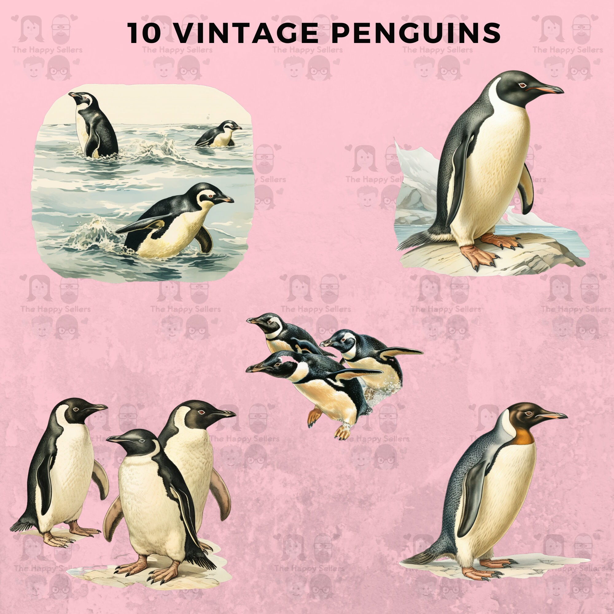 10 Vintage Penguins Clipart Pack INSTANT DOWNLOAD 10 Penguin ...