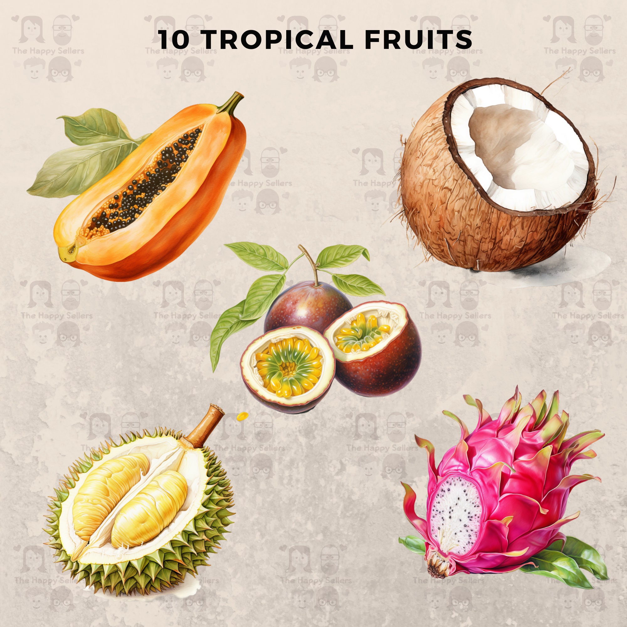 10 Tropical Fruits Clipart Pack INSTANT DOWNLOAD 10 Fruit Illustrations ...