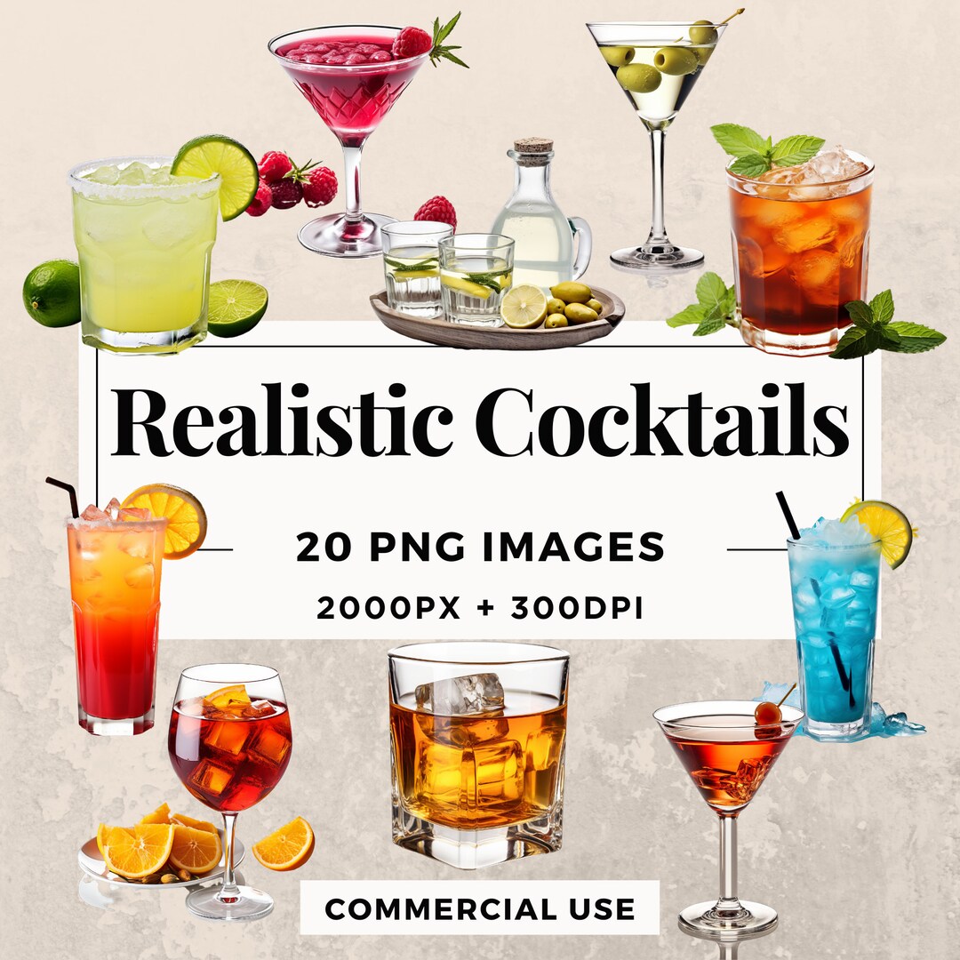 20 Realistic Cocktails Clipart Pack INSTANT DOWNLOAD 20 Cocktail ...