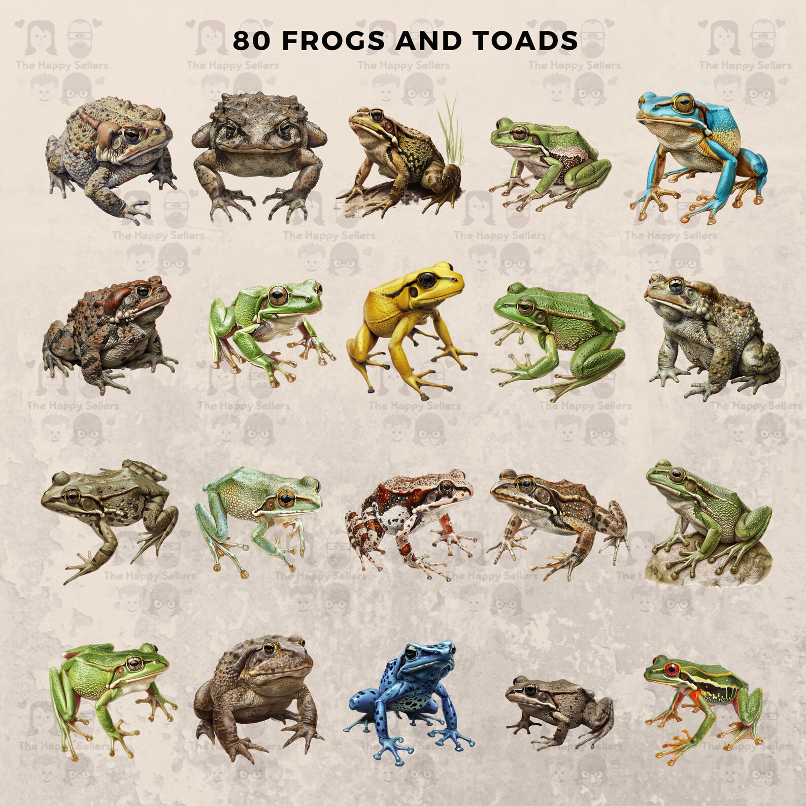 80 Frogs and Toads Clipart Pack INSTANT DOWNLOAD 80 Charming Amphibian ...