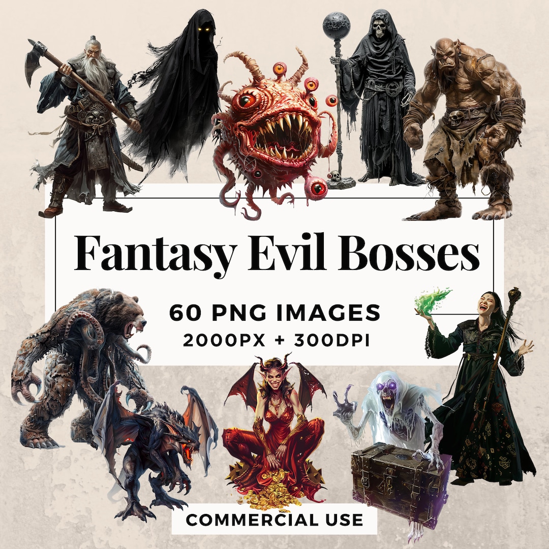 60 Fantasy Evil Bosses Clipart Pack INSTANT DOWNLOAD 60 Villain ...
