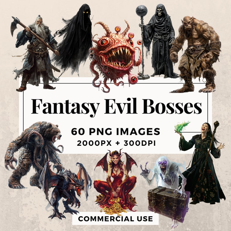 60 Fantasy Evil Bosses Clipart Pack INSTANT DOWNLOAD 60 Villain ...