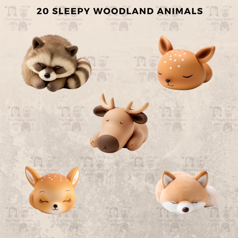 20 Sleepy Woodland Animals Clipart Pack INSTANT DOWNLOAD 20 Woodland ...