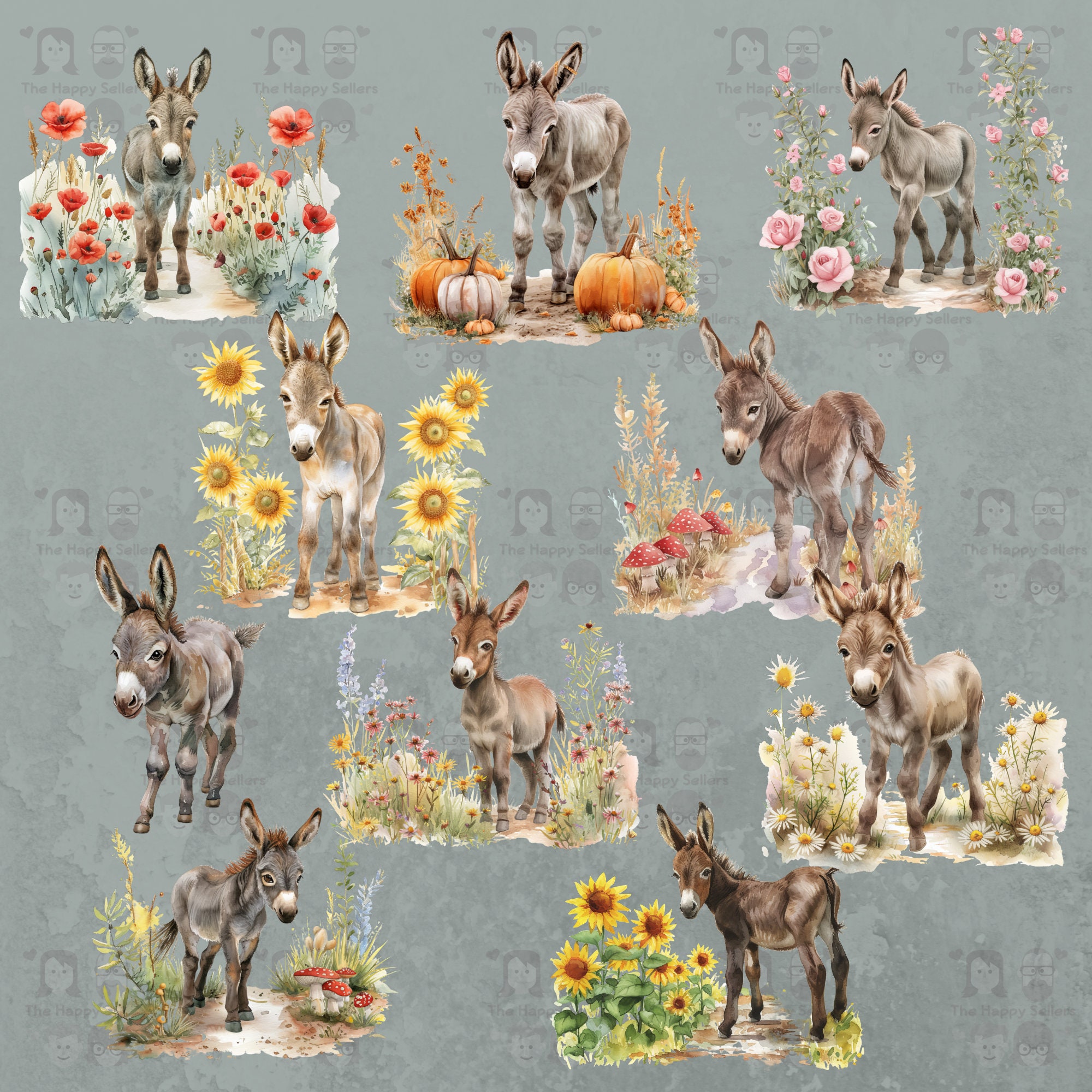 30 Cute Donkeys Clipart Pack INSTANT DOWNLOAD 30 Adorable Donkey ...