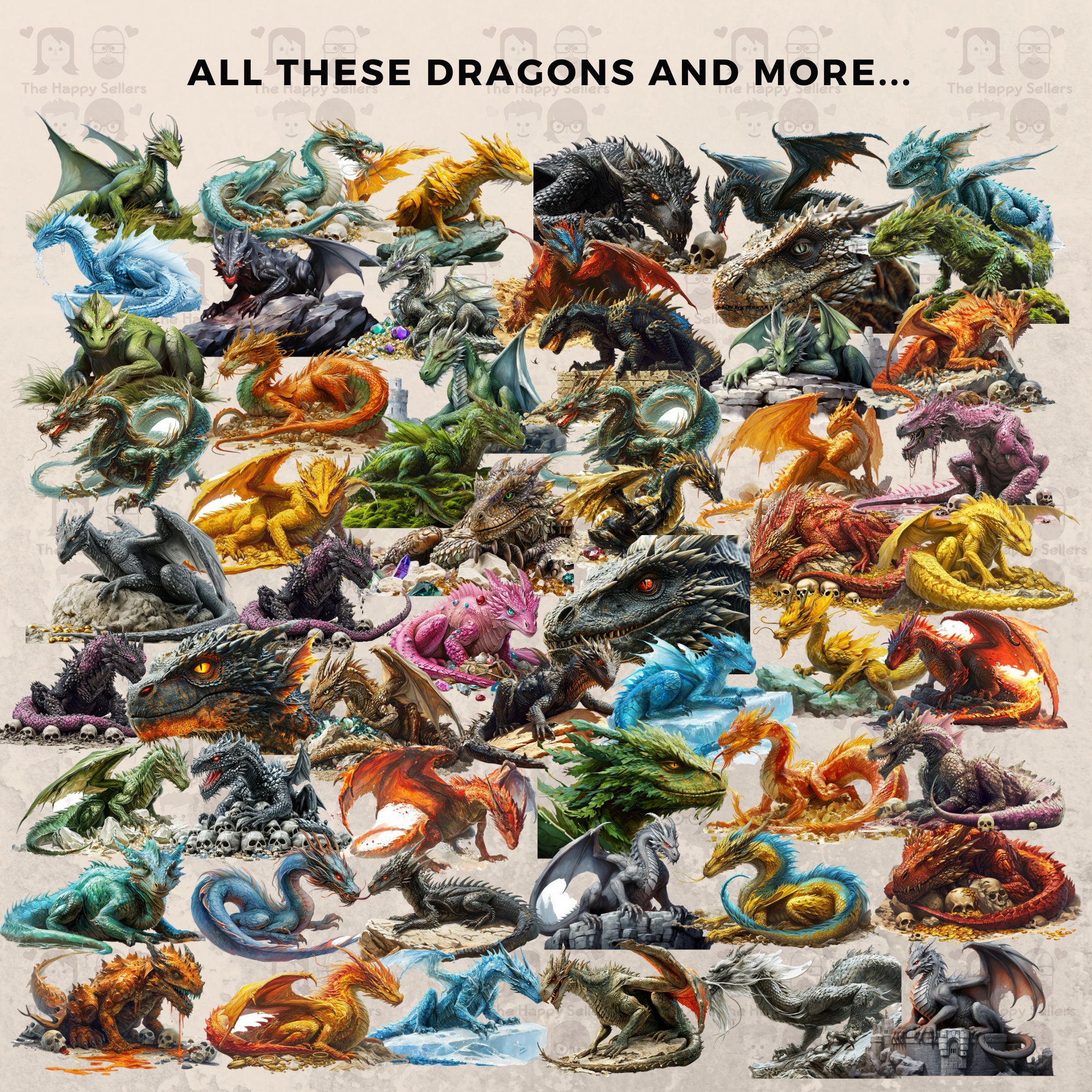 135 Dragons Clipart Bundle Instant Download, Mythical Creature ...